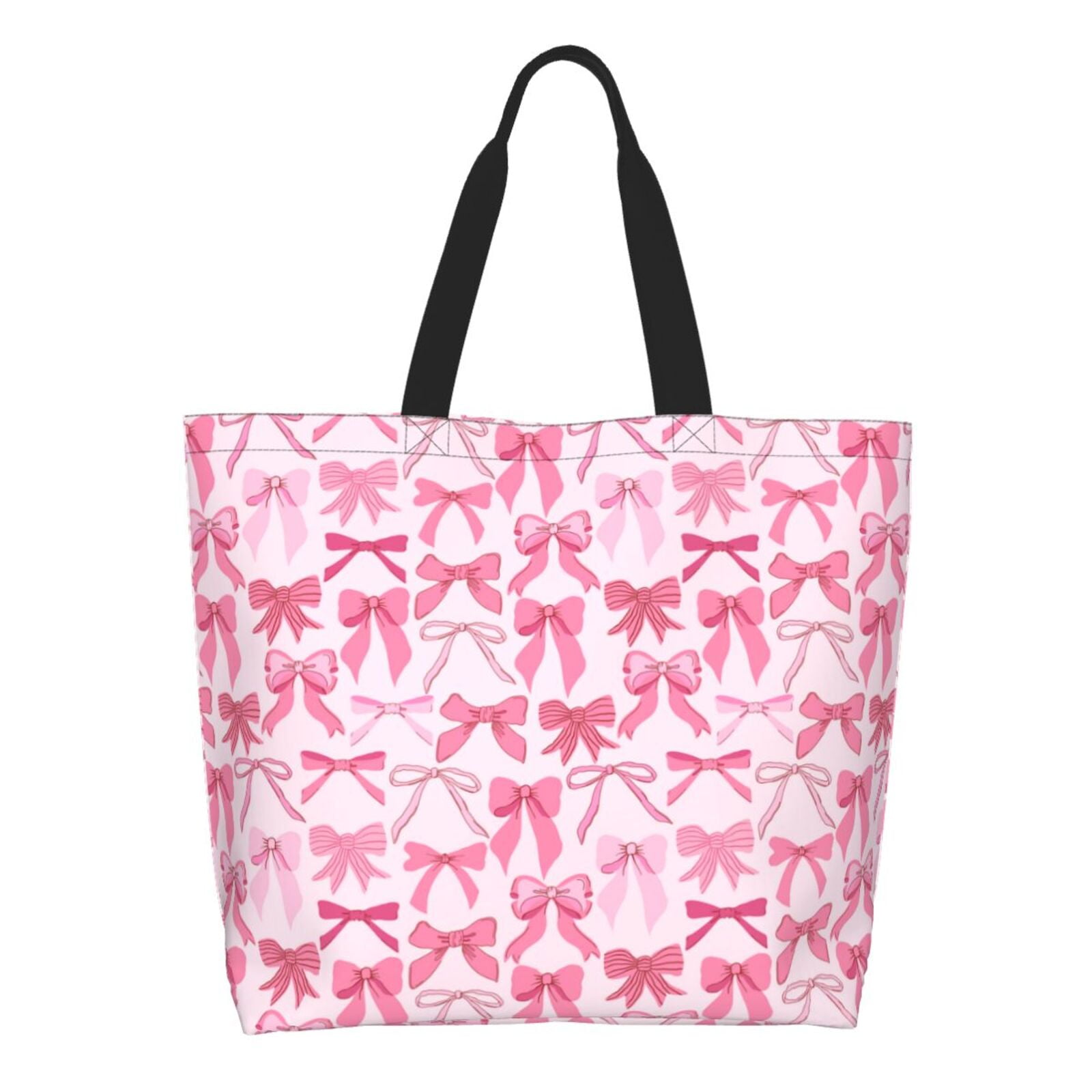 Fotbe Pink bows Pattern Tote Bag Aesthetic Shoulder Bag with Zippers ...