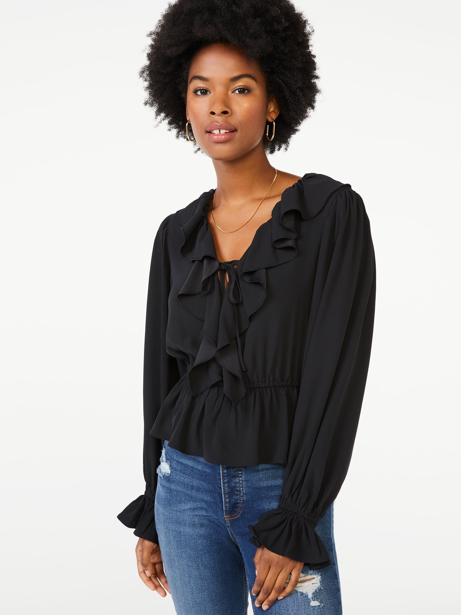 Scoop Women's Long Sleeve Ruffle Blouse - Walmart.com