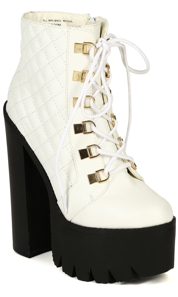 Bumper BD91 Women Quilted Lace Up Platform Chucky Heel Bootie - Walmart.com