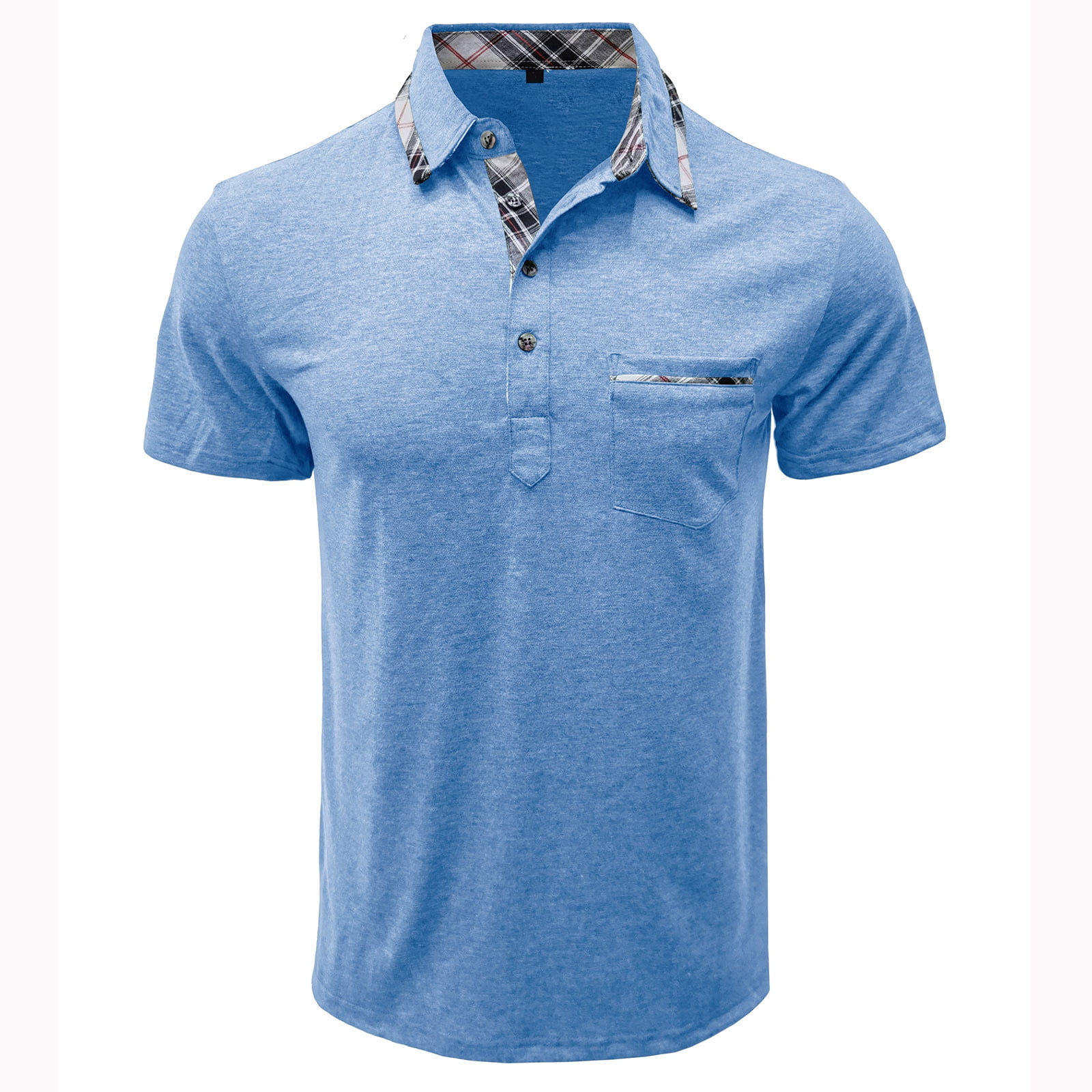 Juranmo Mens Polo Shirts Patchwork Collar Short Sleeve T-Shirt Summer Business Casual Tee Tops With Pocket Todays Deals Light Blue Xxl