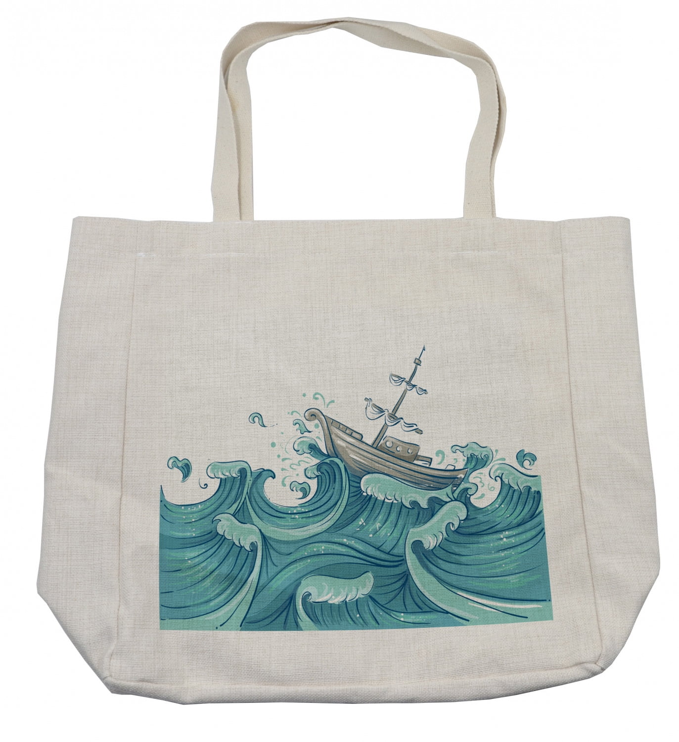 Nautical Shopping Bag, Ship Being Tossed by Giant Ocean Waves Aquatic ...