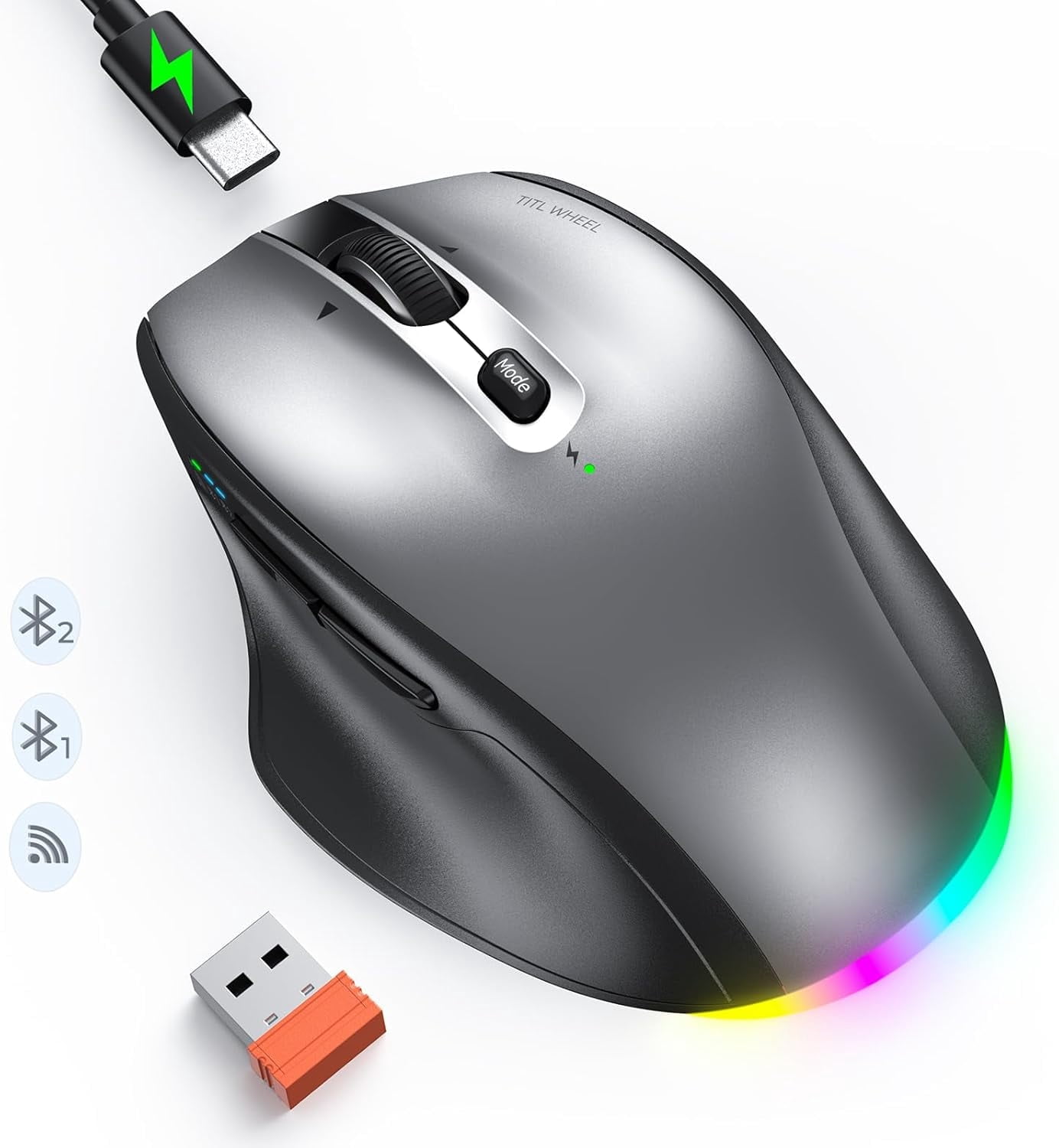 Ratón Bluetooth inalámbrico CxWireless, ergonómico, recargable por LED ...