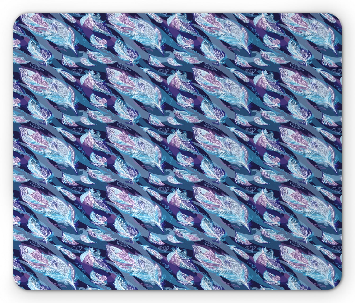 Indigo Mouse Pad, Paisley Design with Feathers and Wavy Floral Print ...