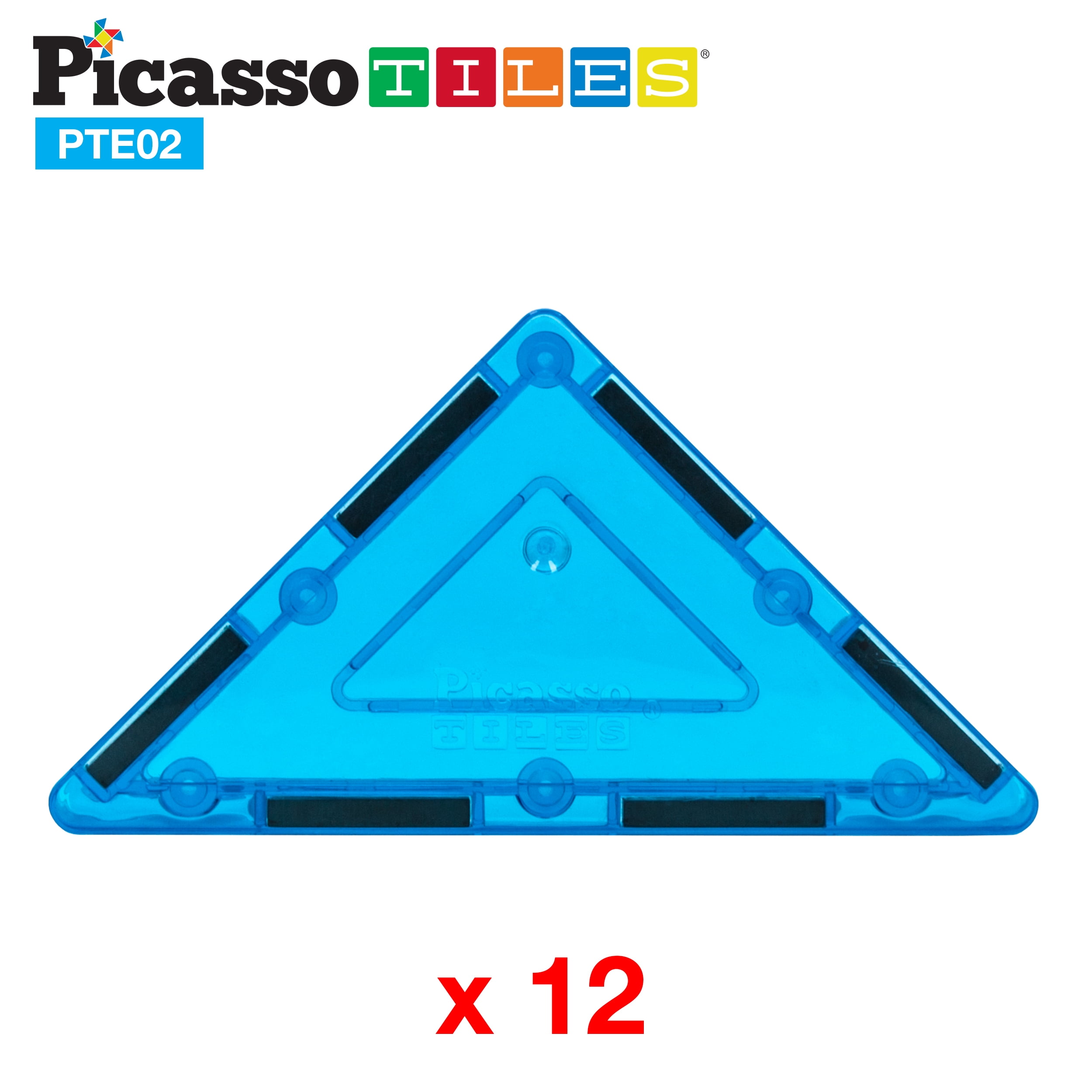 PicassoTiles 12 Piece Magnetic Building Block Set Right Triangle Magnet ...