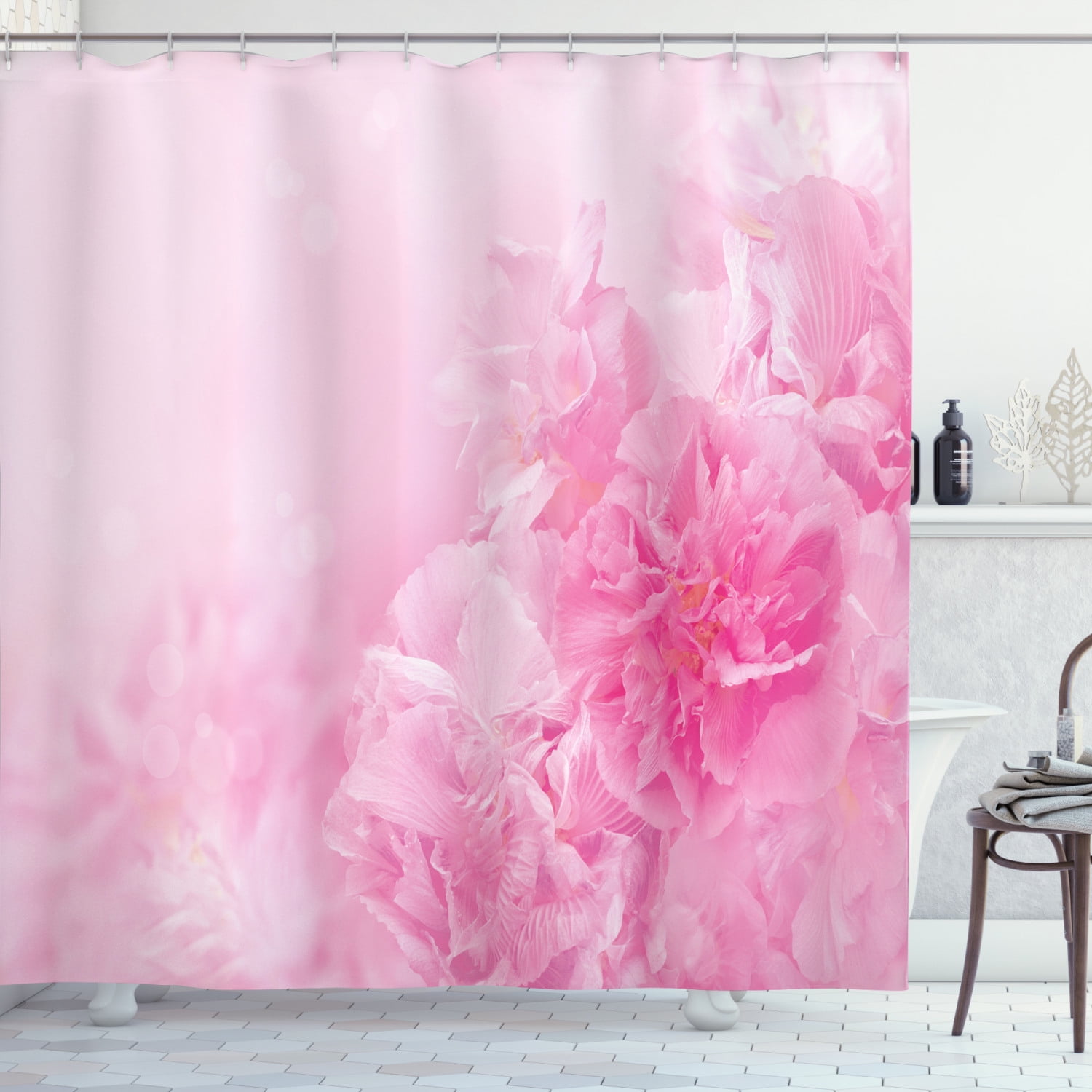 Ambesonne Pale Pink Shower Curtain, Spring Flora Shabby, 69"Wx75"L ...
