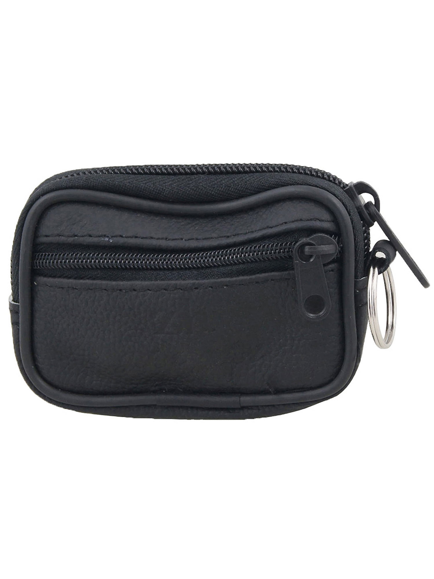 Allegra K Unisex Black Faux Leather 2-Pocket Zippered Coin Keys Bag ...