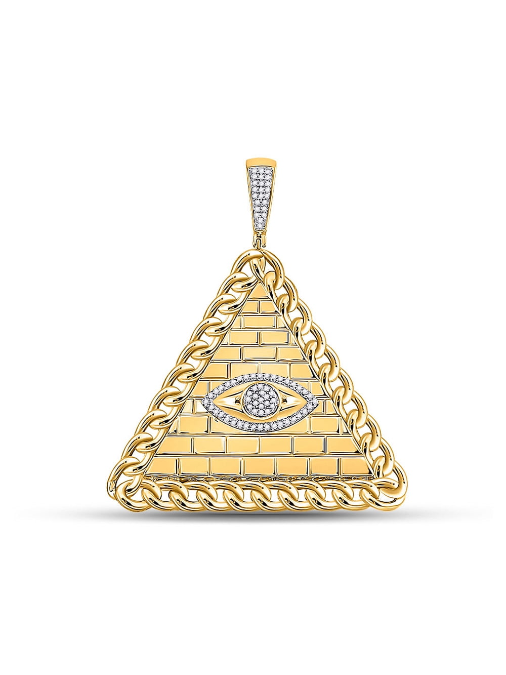 10kt Yellow Gold Mens Round Diamond All-Seeing Eye Pyramid Charm ...