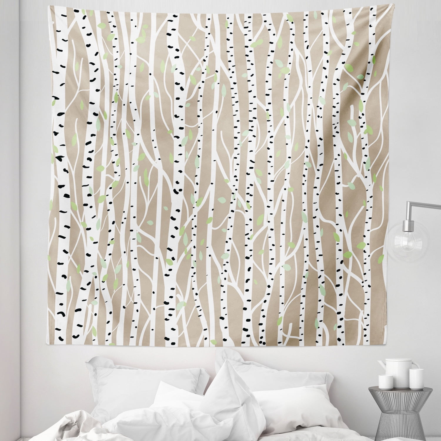 Birch Tree Tapestry, Forest Fresh Foliage Nature Abstract Trunks Black ...