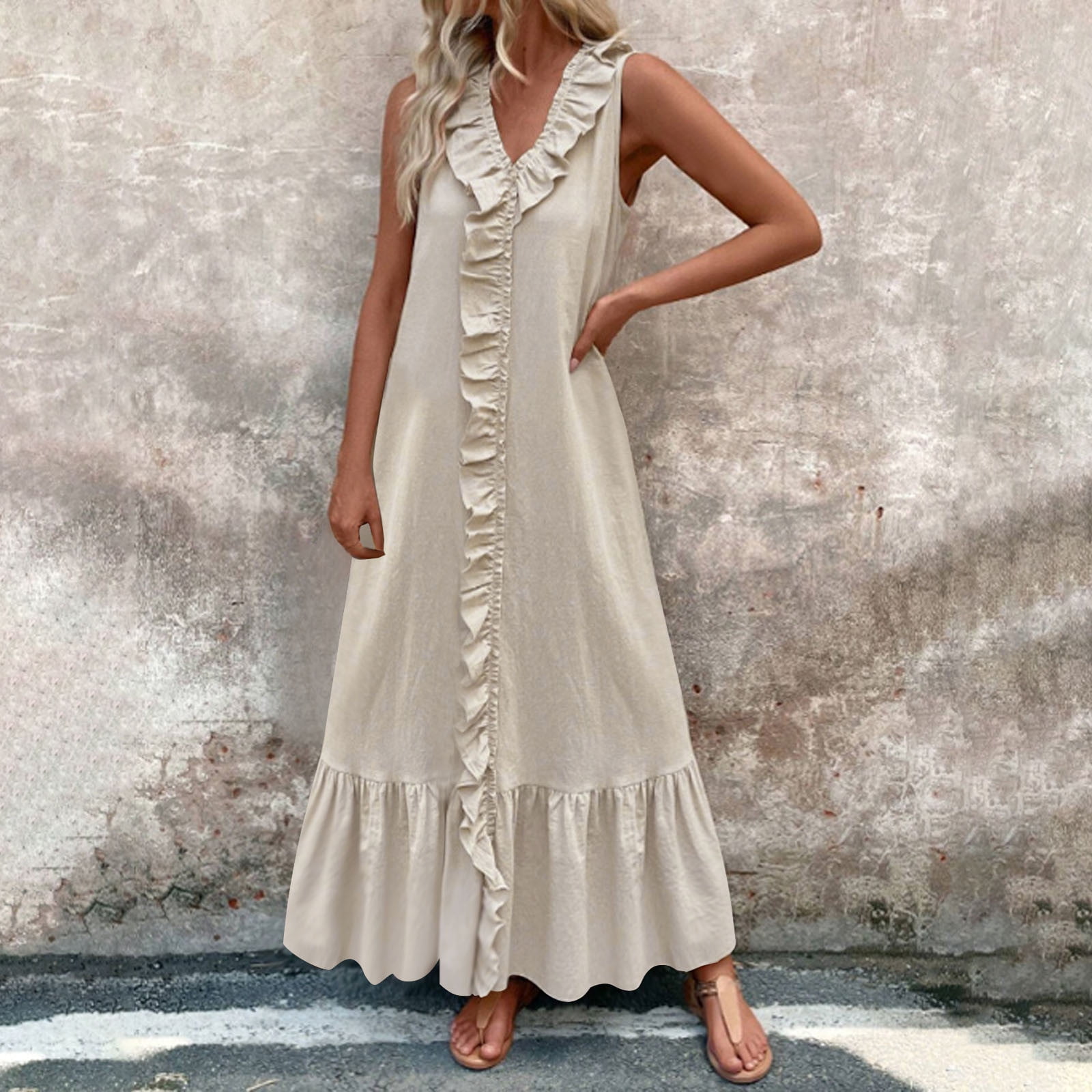 Click here for Fcbaudy Sleeveless V-Neck Ankle Dress womens Dress... prices