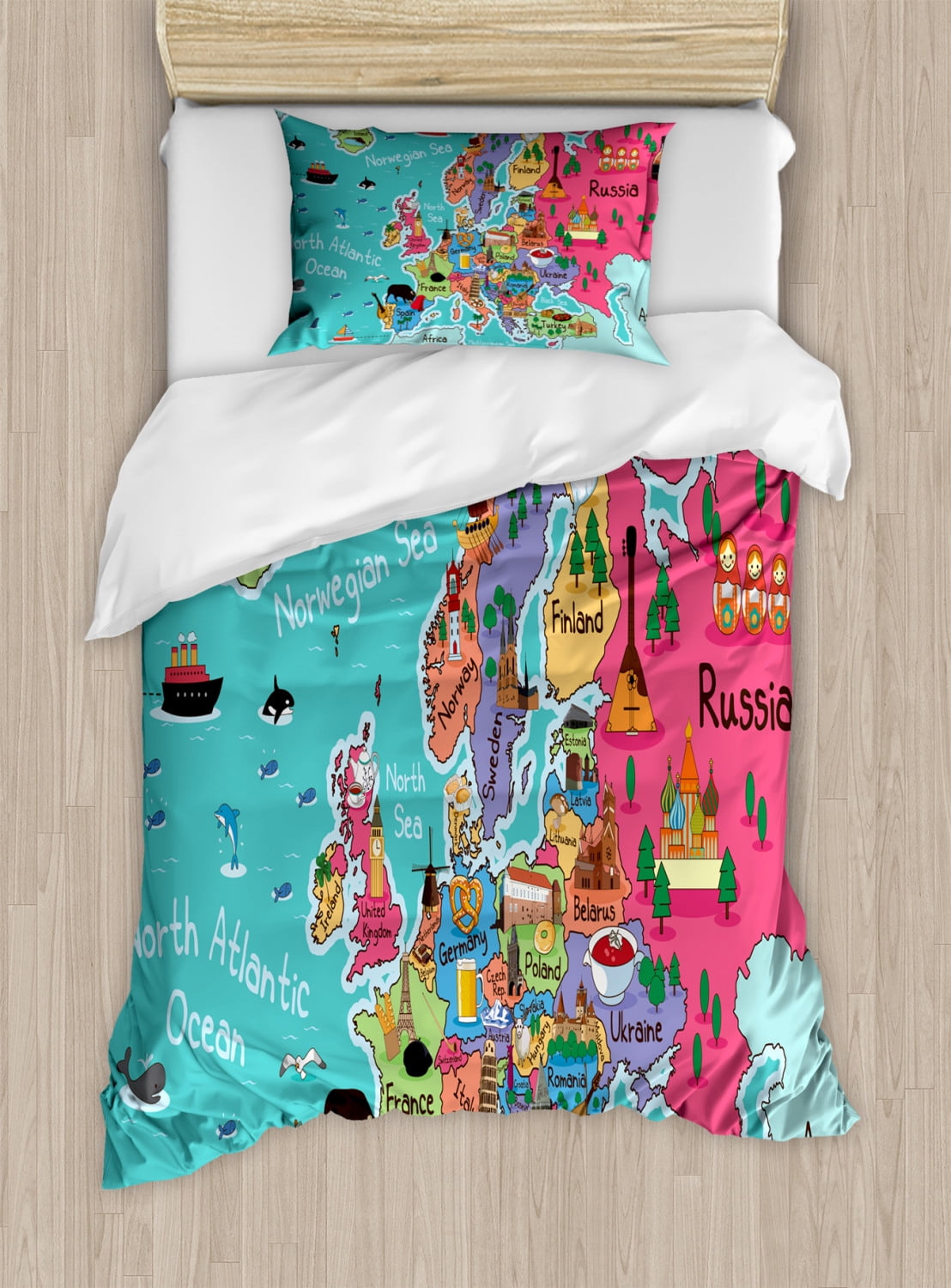 Map Twin Size Duvet Cover Set, Illustration of Educational Europe Map ...