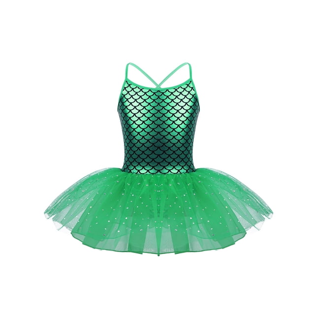 Aislor Girls Sequins Mermaid Costume Criss Cross Back Fishscale Leotard ...