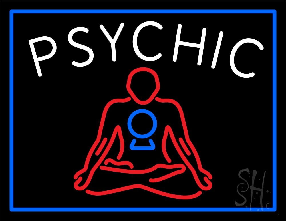 White Psychic Logo With Blue Border LED Neon Sign 24" Tall x 31" Wide ...