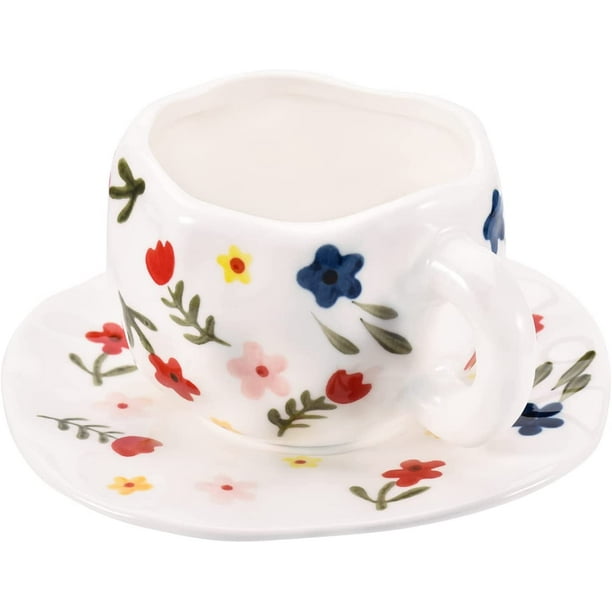 Ceramic Coffee Mug, Cute Pink Cup for Women with Saucer for Office and ...