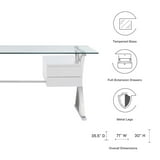 "Modway Modern White Tempered Metal 71"" Sector Office Desk with Glass ...