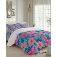 4 Piece Duvet Cover Set Twin, Exotic Pink Red Floral Blue Leaves Soft ...