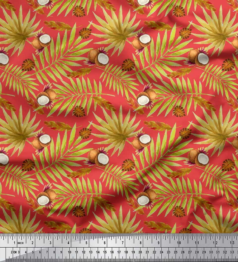 Soimoi Cotton Duck Fabric Tropical Leaves & Coconut Fruits Print Fabric ...