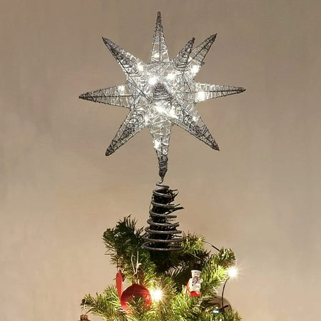 Moravian Star Tree Topper, Silver Christmas Tree Topper Lighted LED ...