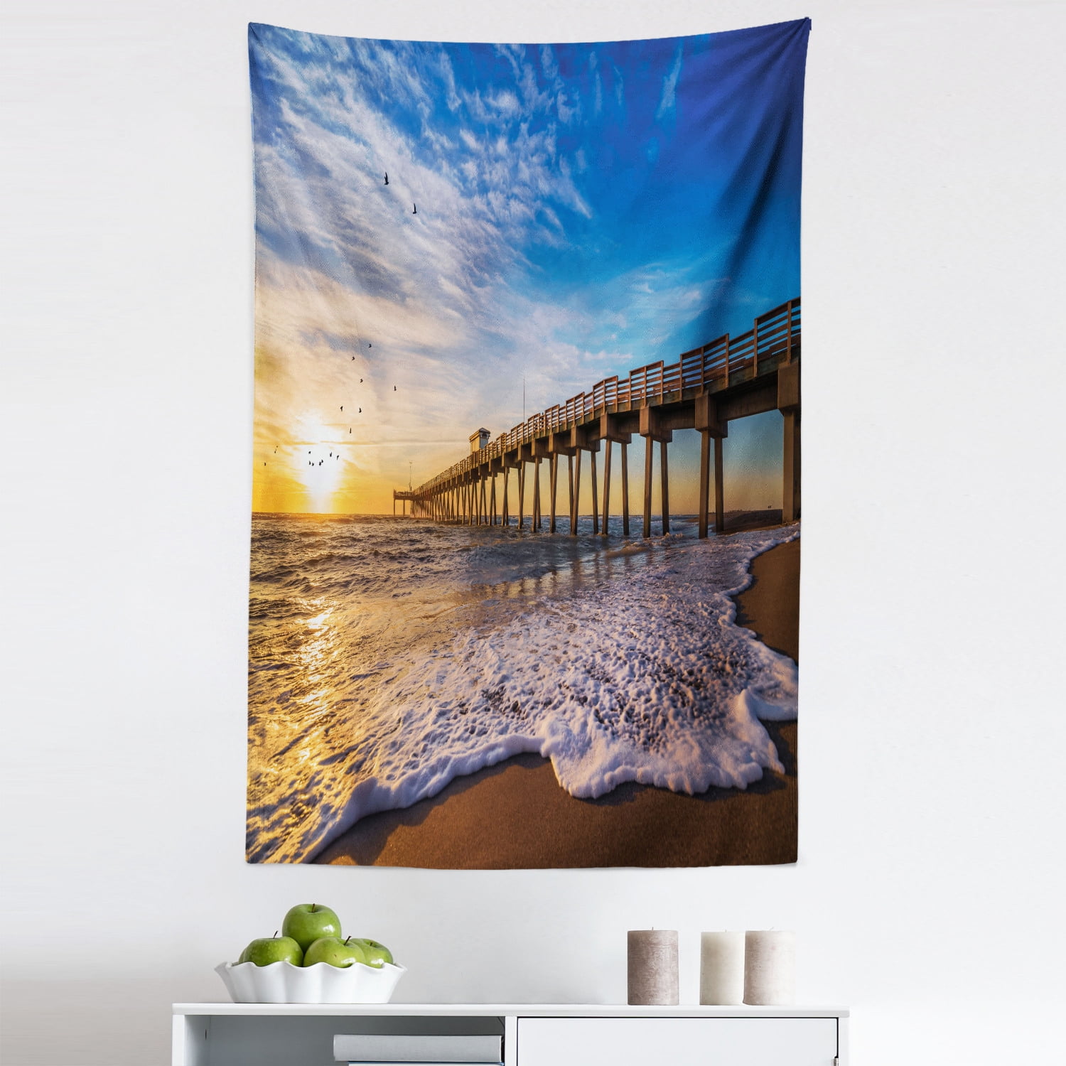 Beach Tapestry, Sunset Pier Venice Florida Scenery Coastal View Gulf of ...