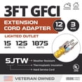 IRON FORGE CABLE 3 Foot Lighted Outdoor GFCI Extension Cord - 12/3 SJTW ...