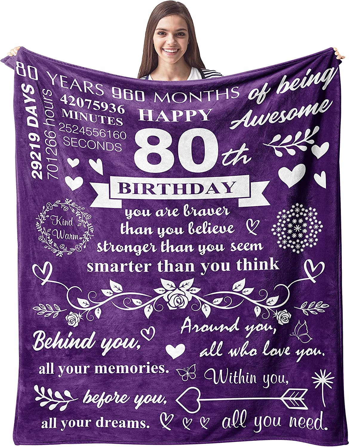 80th Birthday Gifts for Women Blanket 60"x50", Happy 80th Birthday ...