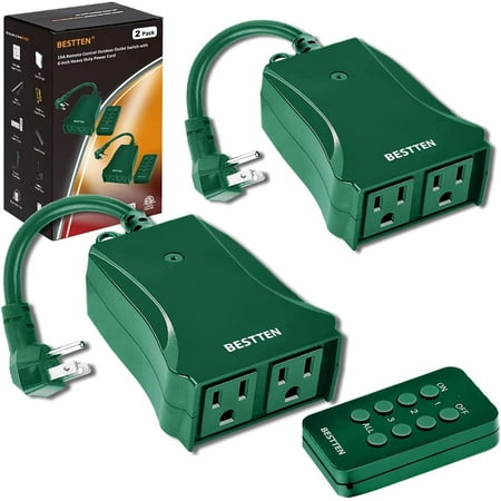 [2 Pack] Remote Control Outdoor Outlet Switch with 6-Inch Heavy Duty ...