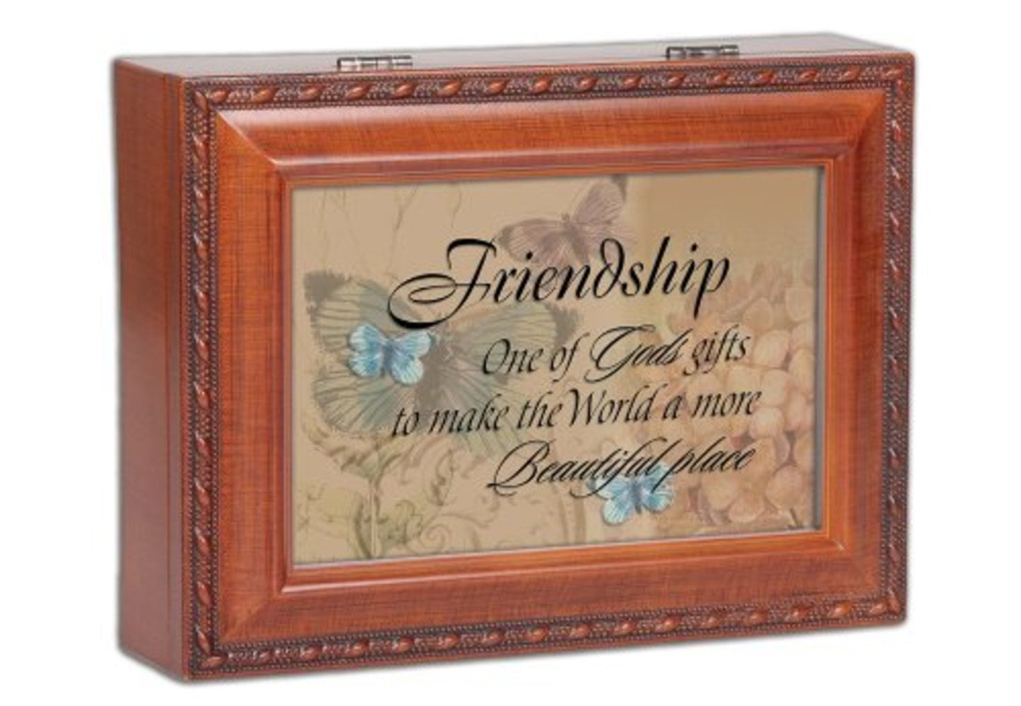 Friendship Butterflies Woodgrain Rope Trim Music Box Plays That's What ...