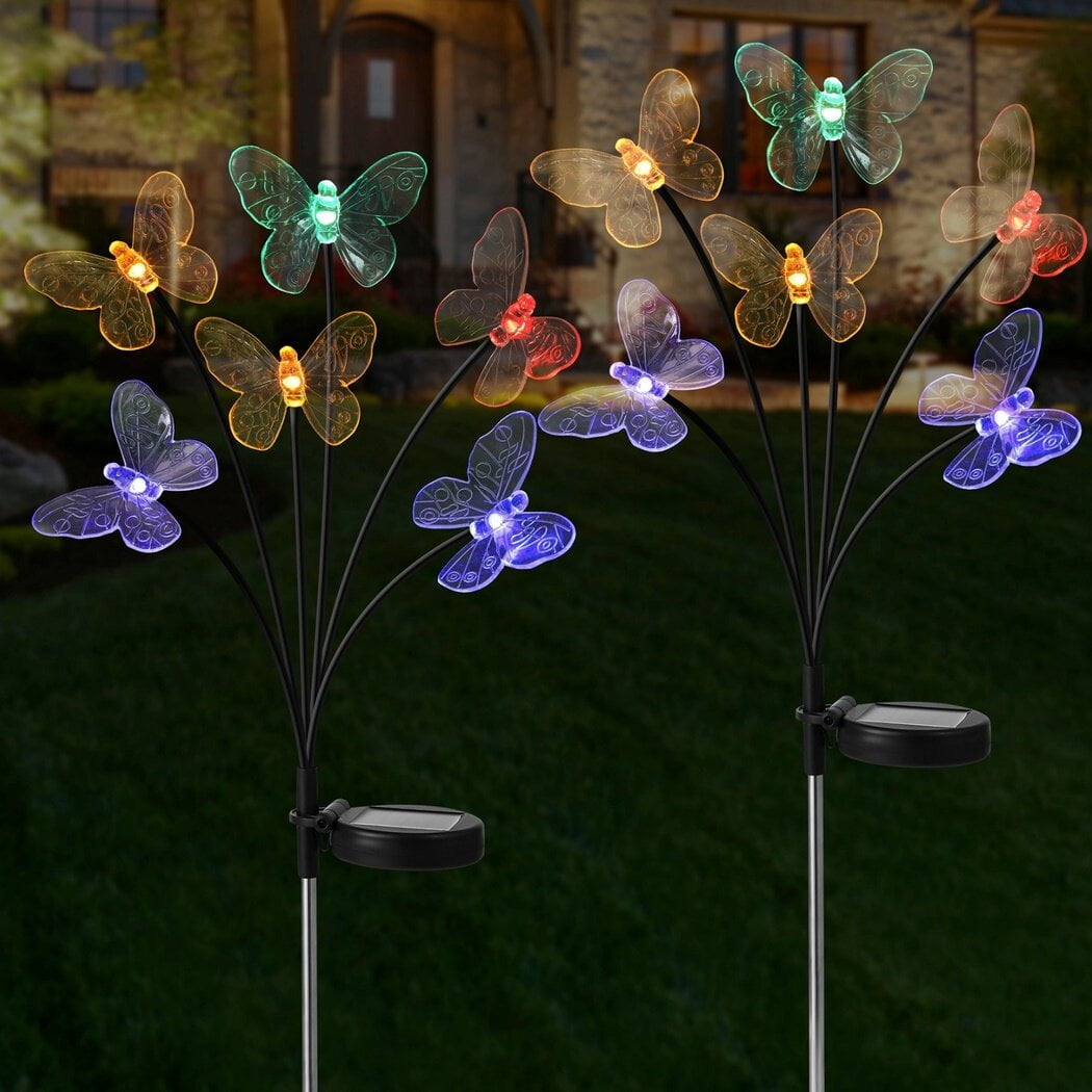 2PCS Solar Butterfly Lights, Colorful Glowing Butterfly Swaying Garden ...