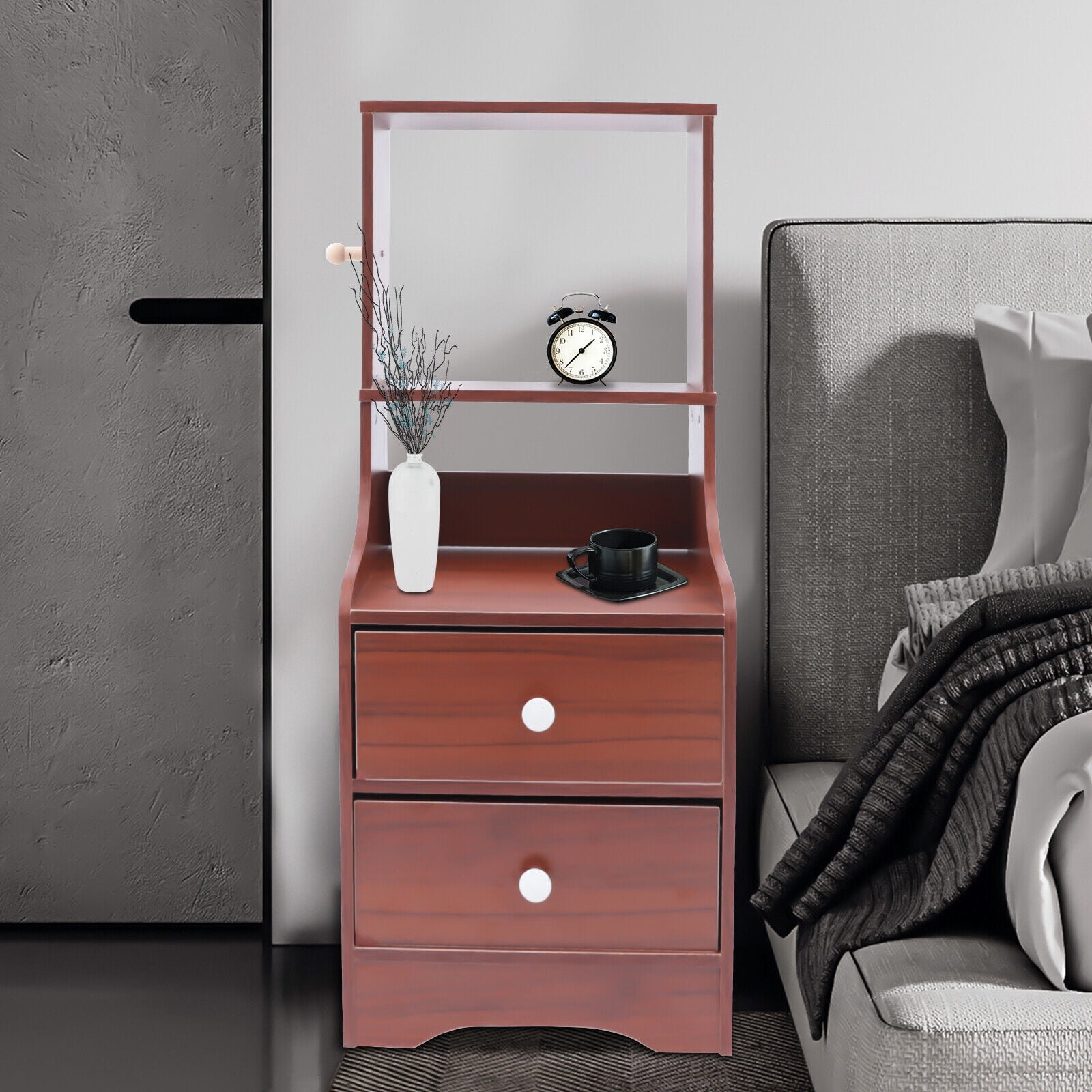 FETCOI Modern Bedroom Nightstand w/ Drawer & Hanging Hook Tall Bed End ...