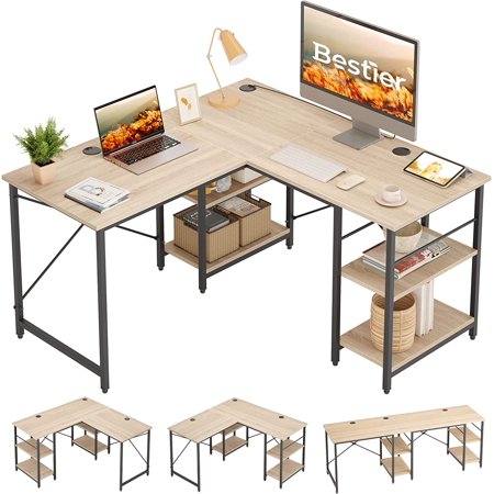 L Shaped Desk with Shelves 86.6 Inch Reversible Corner Computer Desk or ...