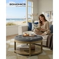 SONGMICS Storage Ottoman with Solid Wood Frame, Round Upholstered ...