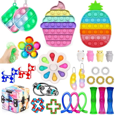 ICHUDAN 30Pcs TIK Tok Sensory Fidget Toys Set, Push Pop-On-It Fidget ...