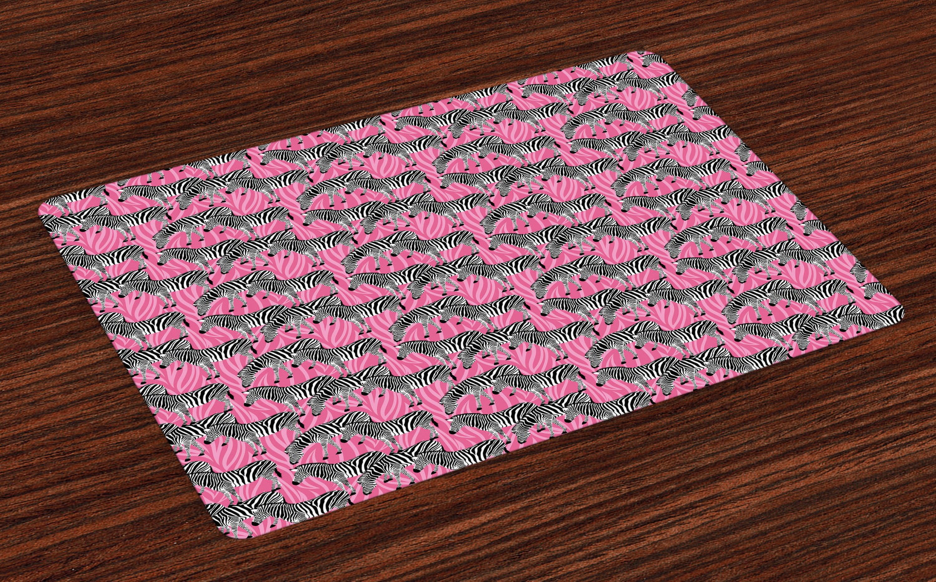 Ambesonne Pink Zebra Place Mats Set of 4, Wild Animals Pastel, Standard ...