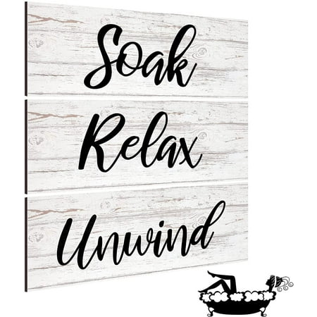 3 Pieces Relax Soak Unwind Wood Sign Rustic Bathroom Wall Decoration ...