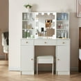 Yamissi Vanity Desk Set w/ LED Lighted Mirror, Stool, 3 Drawers, 6 ...