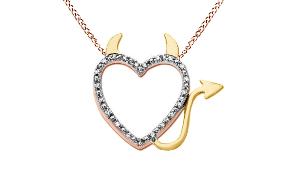 Natural Diamond Accent Devil Heart Pendant Necklace in 14k Rose Gold ...