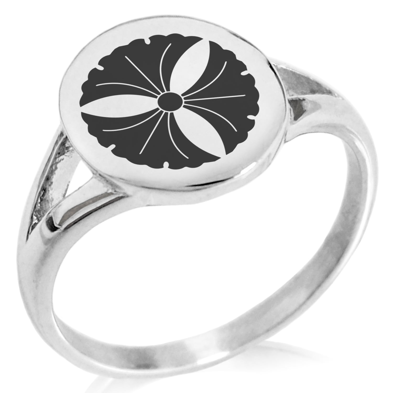 Stainless Steel Tree Ginkgo Leaves Kamon Crest Minimalist Oval Top ...