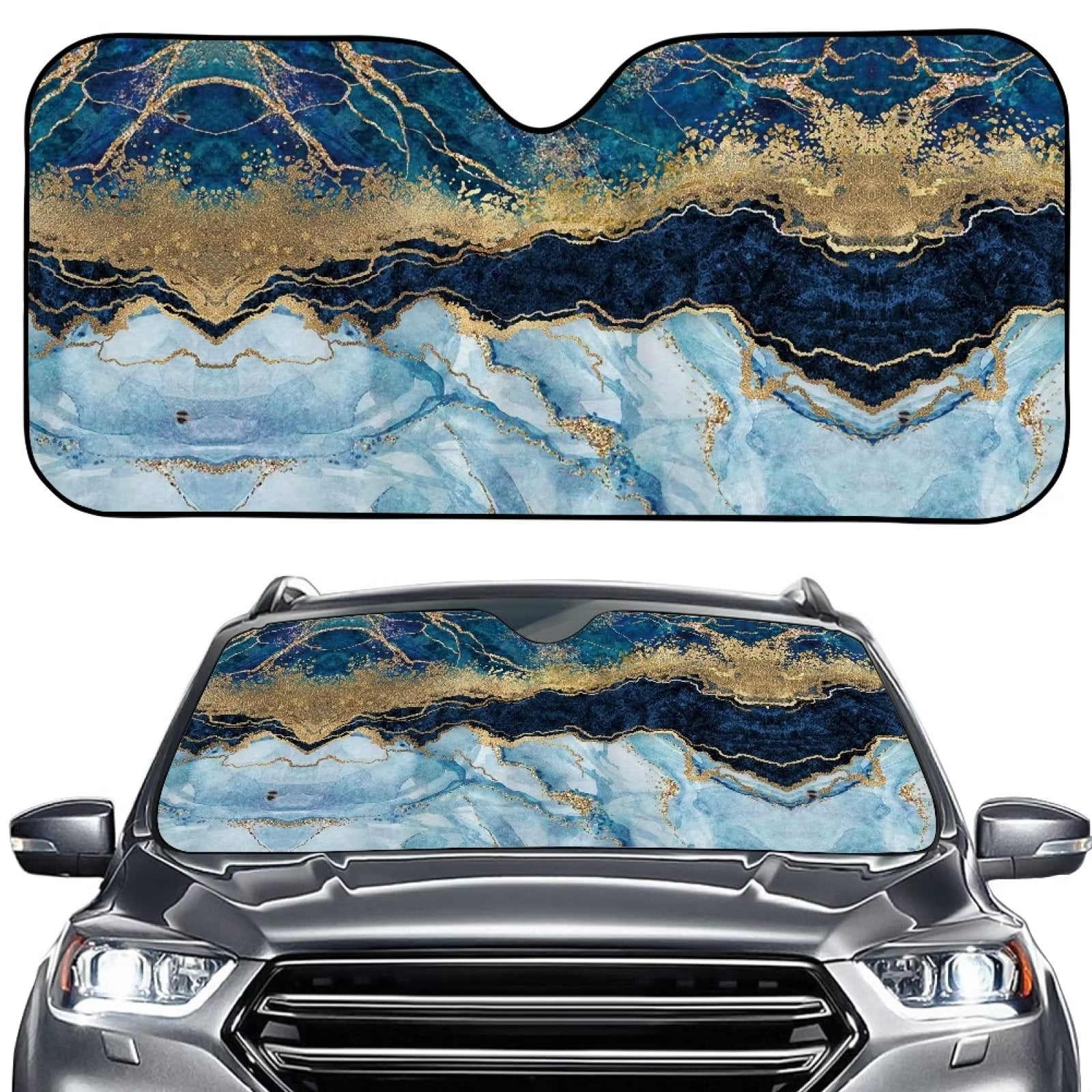 NETILGEN Marble Texture Print Car Sunshade Ultraviolet-Proof Front ...