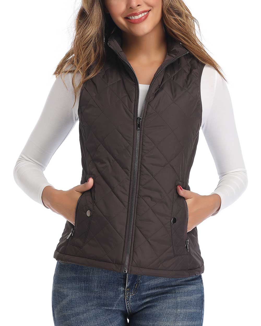 Womens Vests Zip Up Quilted Padded Lightweight Vest For Women