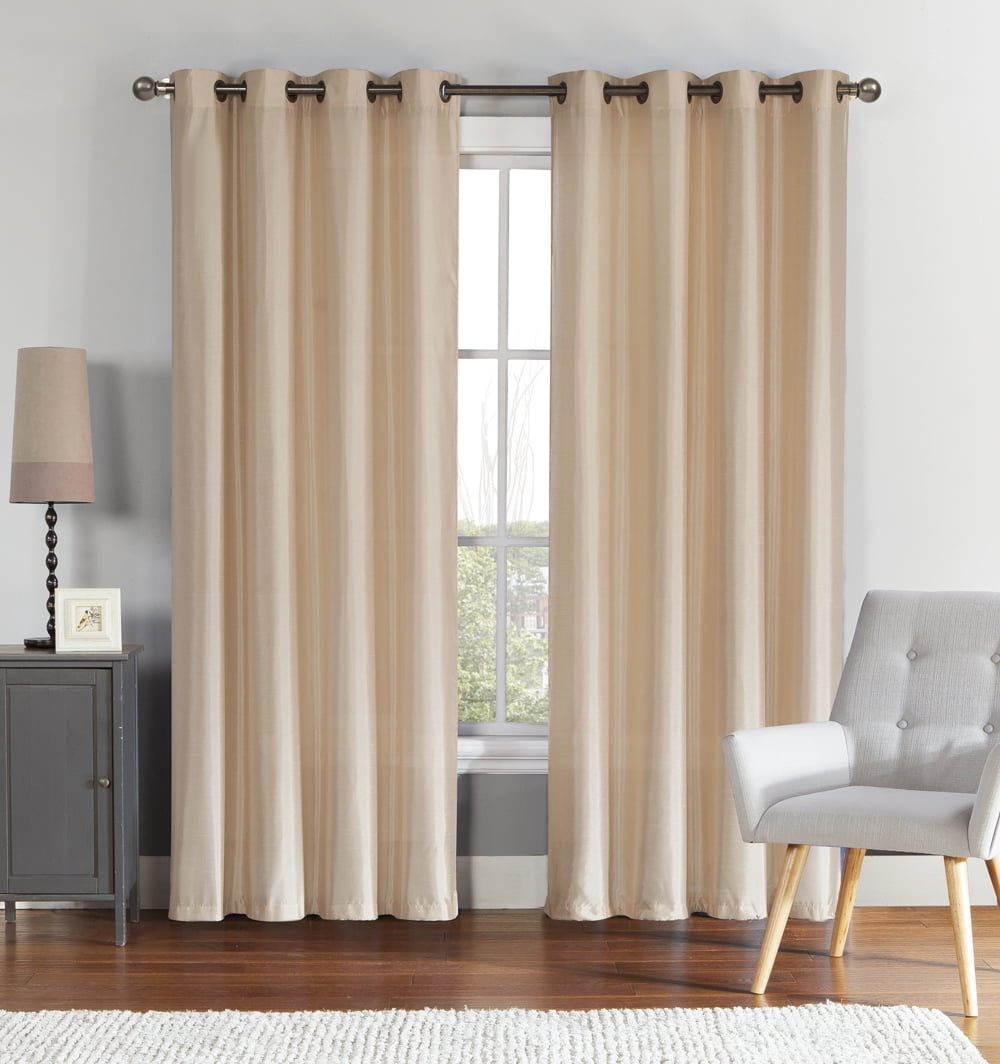 Vcny Home Ultra Luxurious Faux Silk Grommet Curtain Panels Beige