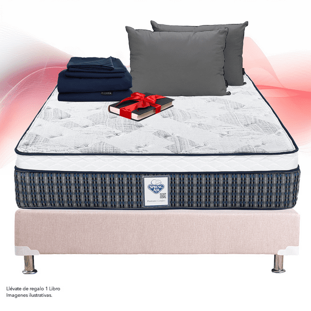 Colchón Queen Size Cardona + Box Base Cama + Sábanas Softy + Almohadas ...