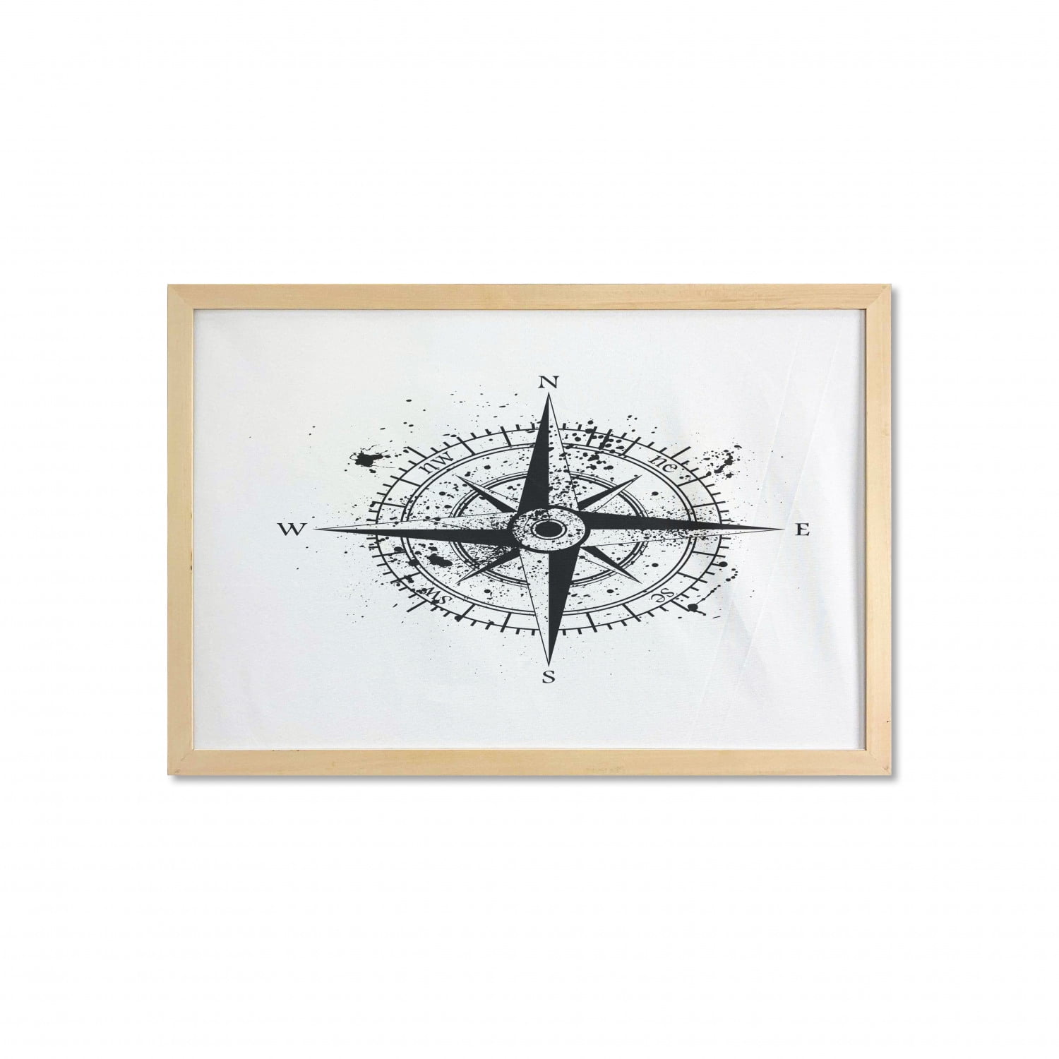 Maritime Wall Art with Frame, Monochromatic Graphic of Grunge Splashes ...