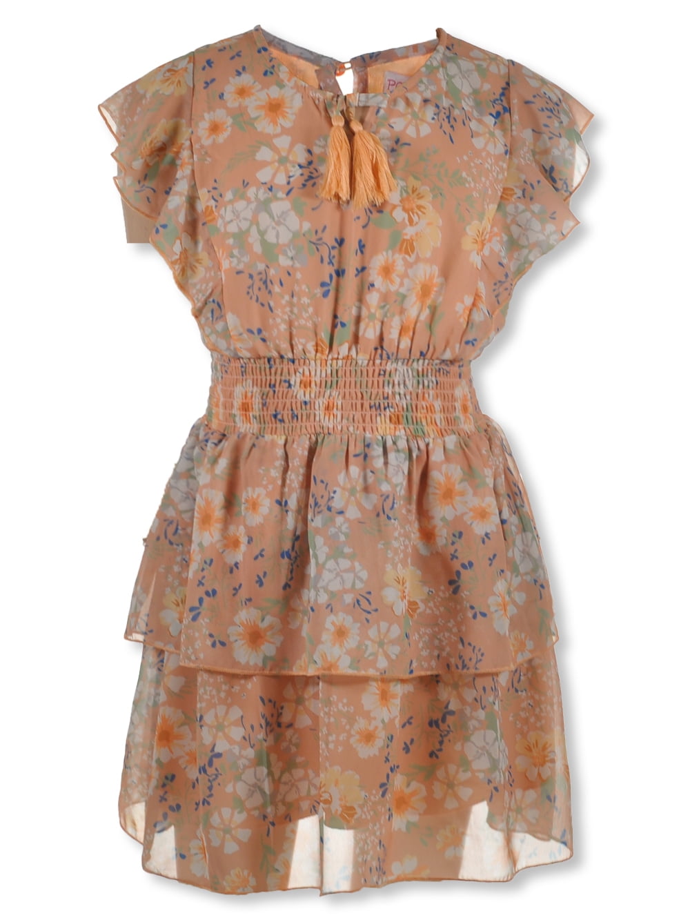 Poof Girl Floral Georgette Dress - apricot, 14 - 16 (Big Girls ...