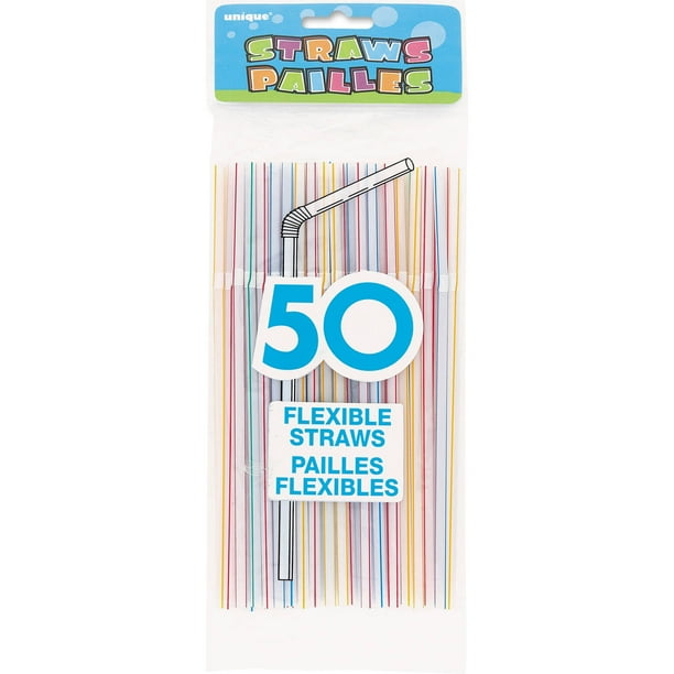 Assorted Striped Flexible Plastic Straws, 50ct - Walmart.com