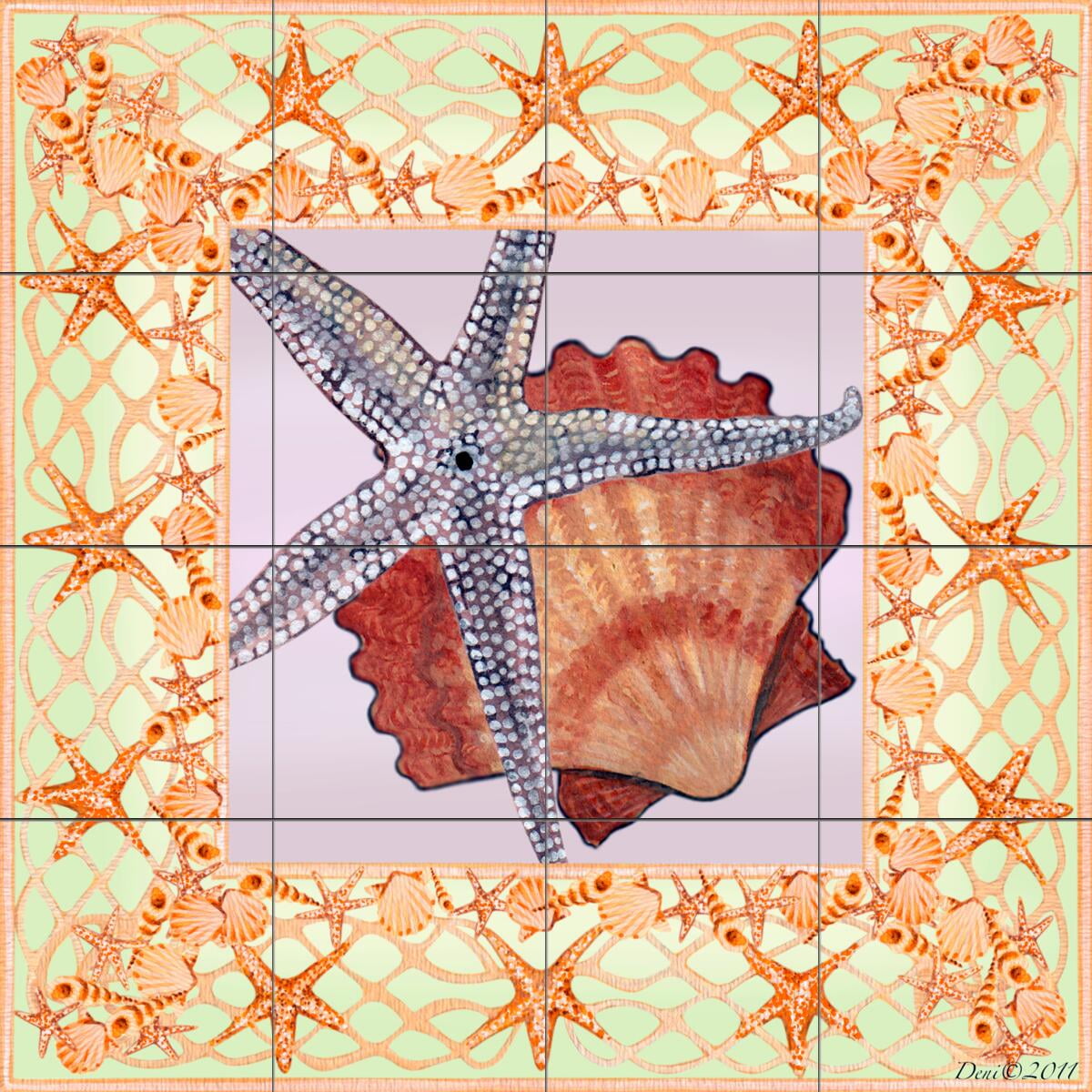 Tile Mural Bathroom Backsplash - Seashell Square 3-DF - by Denise ...