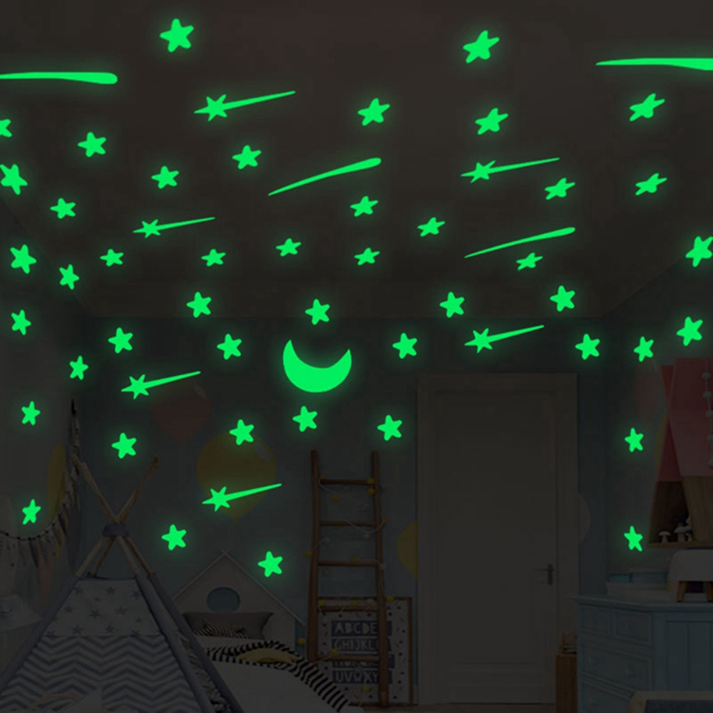 Luminous Wall Stickers Glow In The Dark Moon Star Night Light Sticker ...
