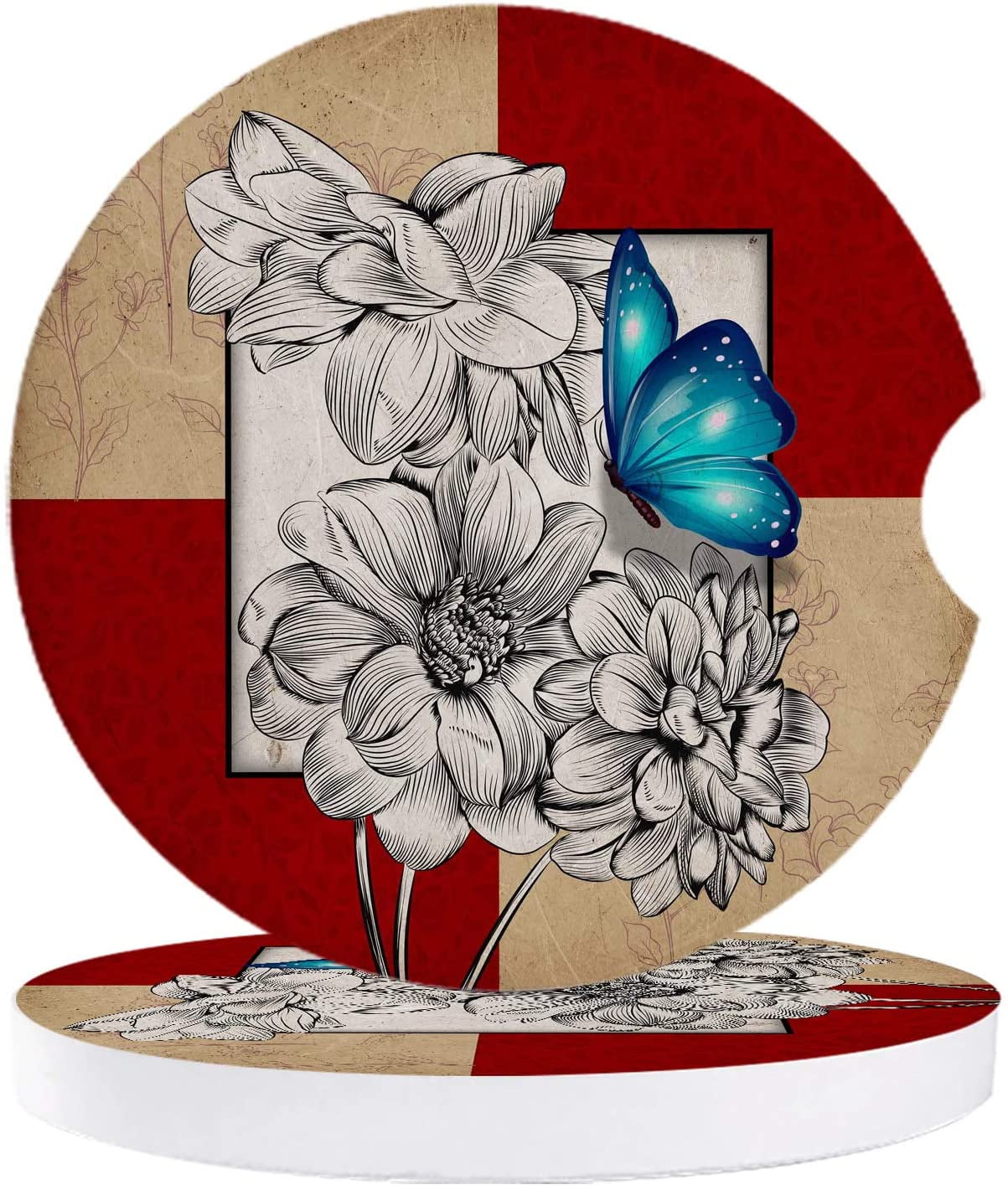 FMSHPON Retro Wall Splicing Butterfly and Flowers Set of 6 Car Coaster ...