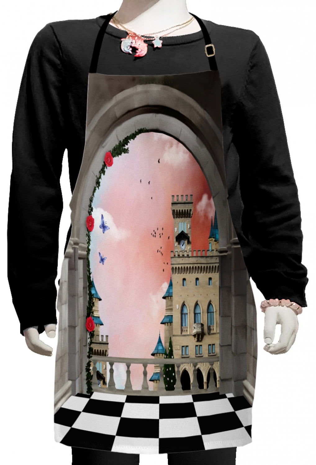 Fantasy Kids Apron, Castle Balcony Checkered Floor Pattern Medieval ...
