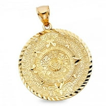 Solid 14k Yellow Gold Mayan Aztec Pendant Calendrio Azteca Genuine Sun ...
