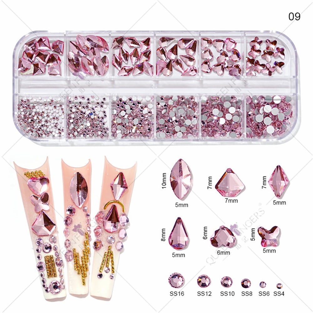 FCOGIN 12 Shapes Pink Diamonds 3D Crystal Rhinestones, for Nail Art or ...
