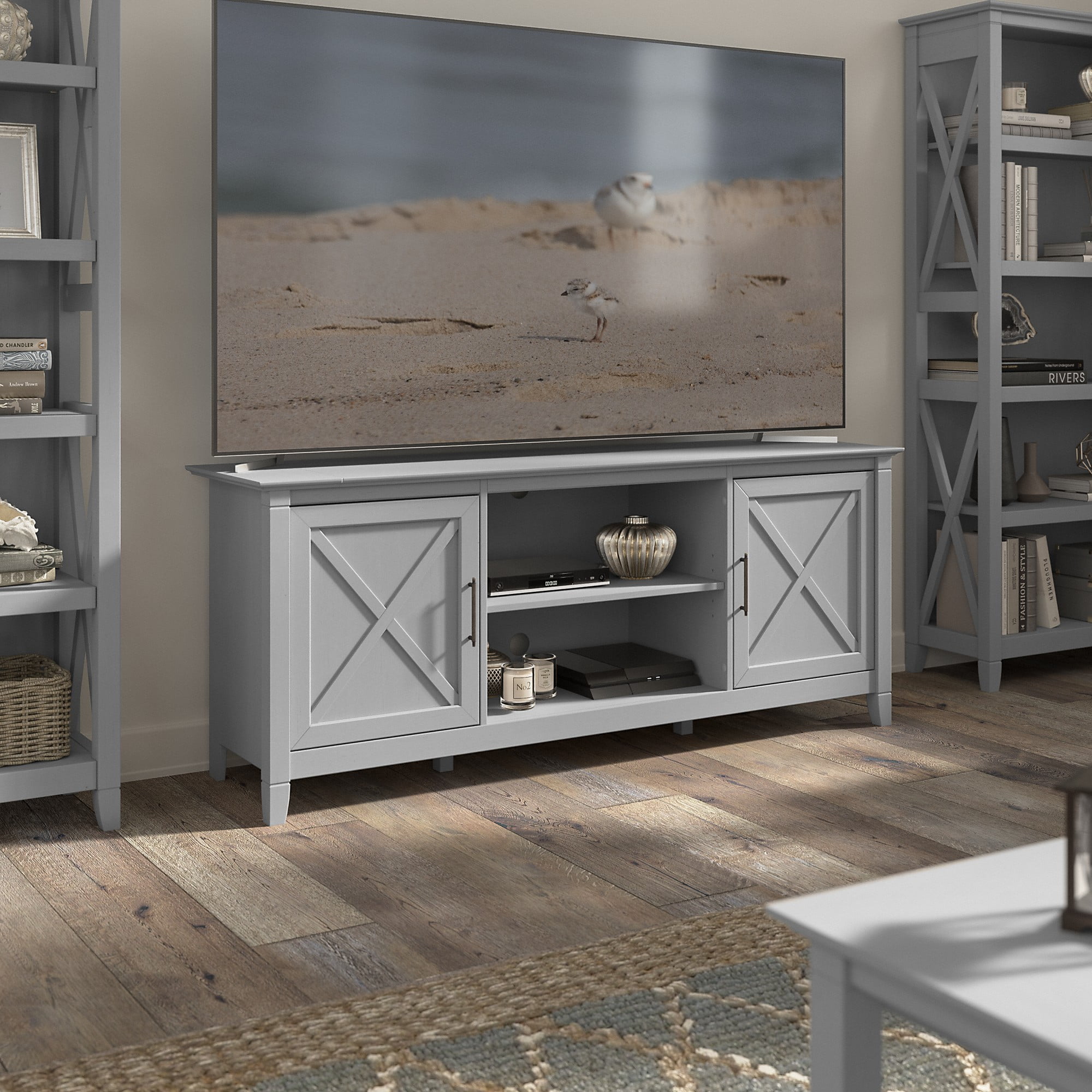 Bush Furniture Key West TV Stand for 70 Inch TV in Cape Cod Gray ...